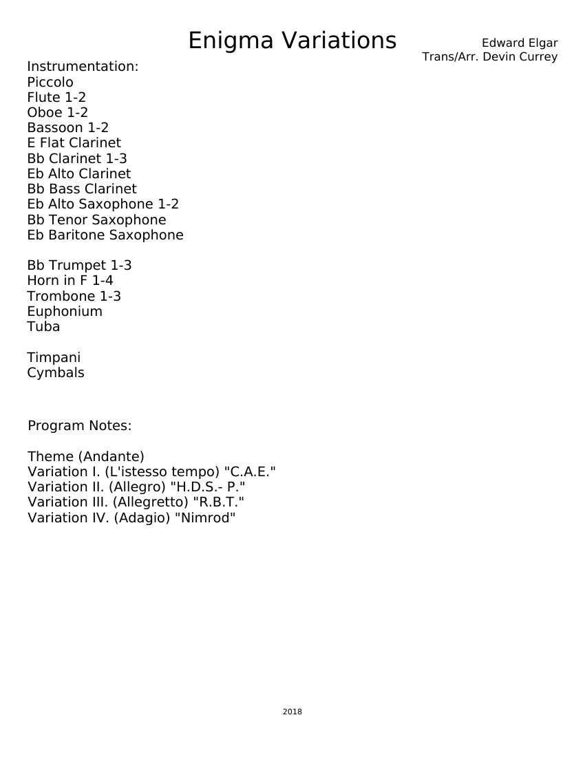 Enigma Variations Sheet Music for Trombone, Euphonium, Tuba, Flute ...