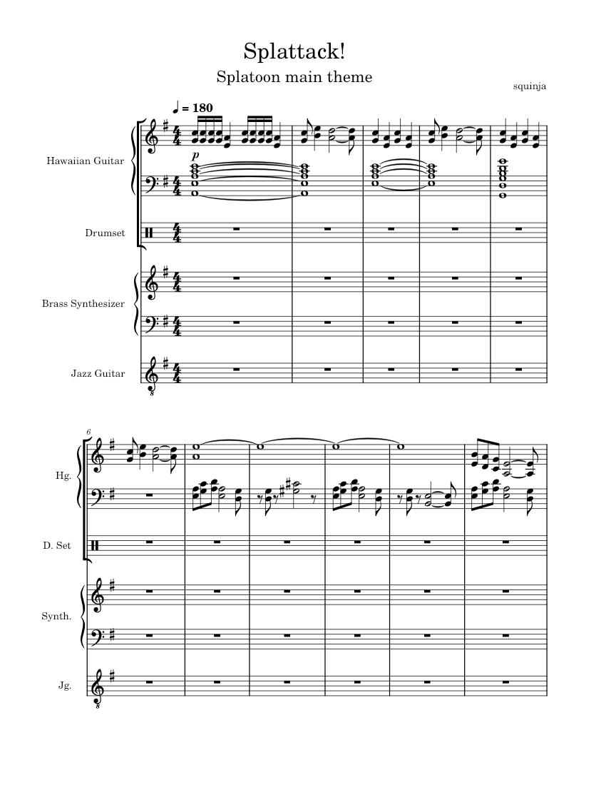 Splatoon Splattack! Sheet music for Guitar, Drum group, Marimba, Brass ...