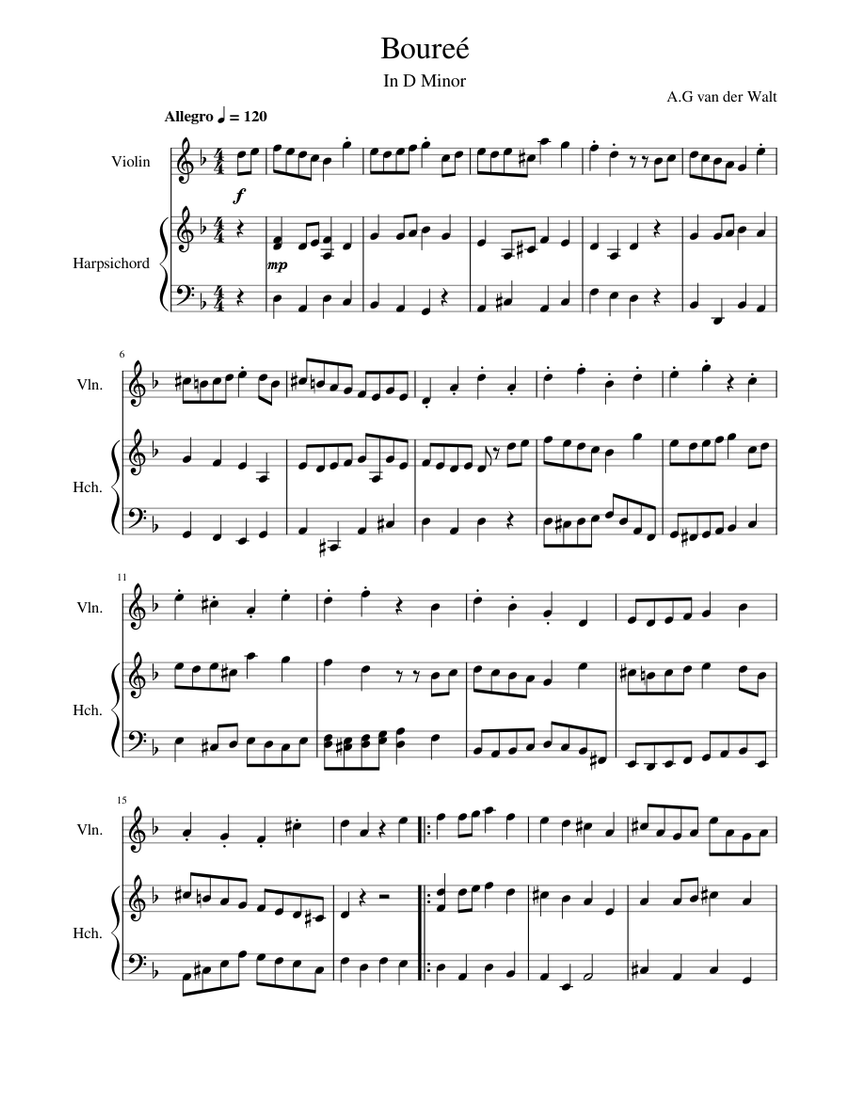 Boureé in D minor Sheet music for Harpsichord, Violin (Mixed Duet ...