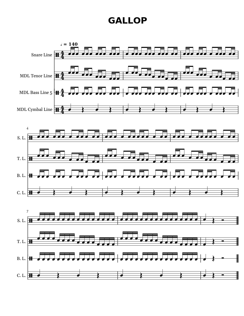 GALLOP Sheet music for Snare drum, Crash, Tenor drum, Bass drum ...