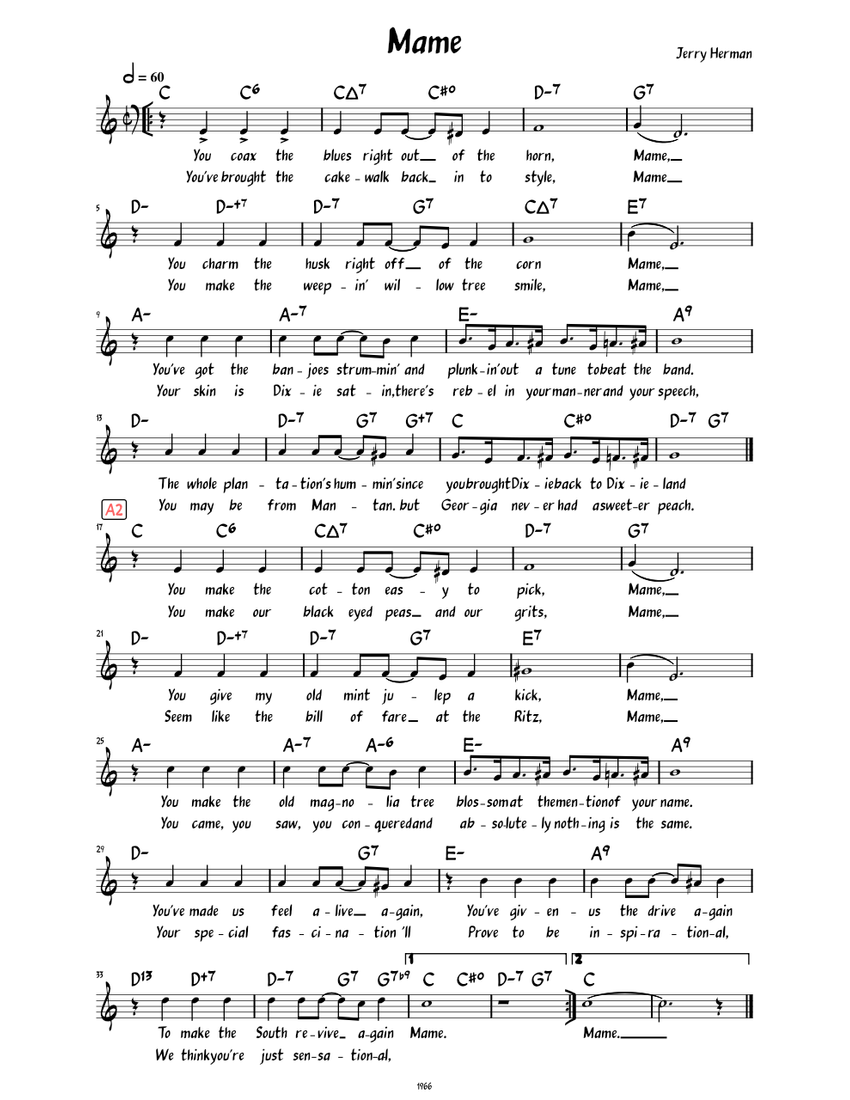 Mame (Lead sheet with lyrics ) Sheet music for Piano (Solo) | Musescore.com