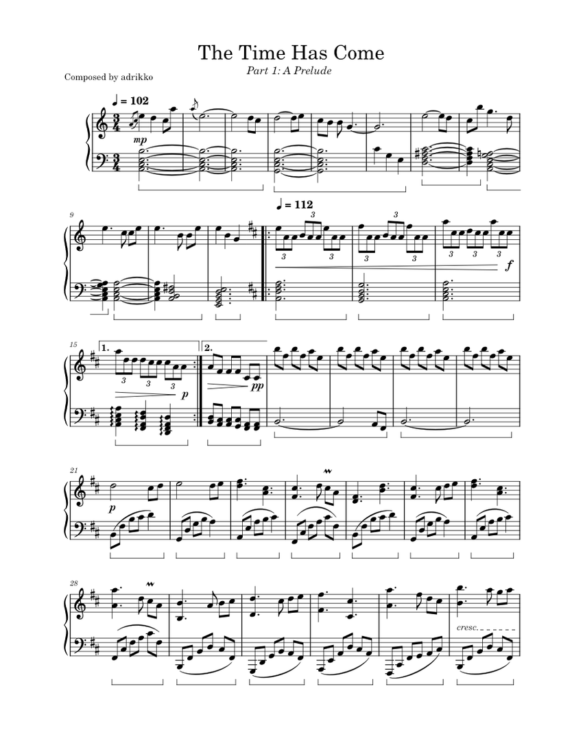 The Time Has Come Sheet Music for Piano (Solo) | MuseScore.com