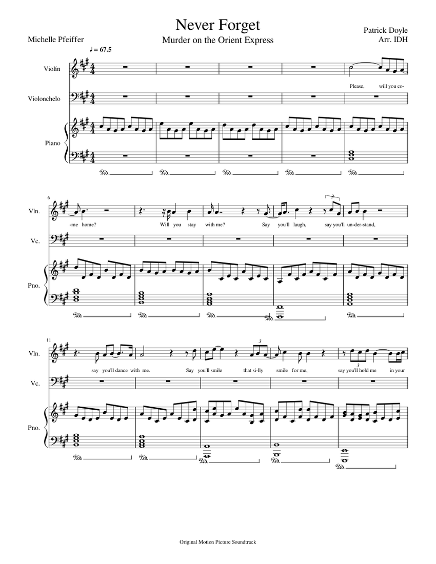 Never Forget Sheet Music for Piano, Violin, Cello (Piano Trio ...