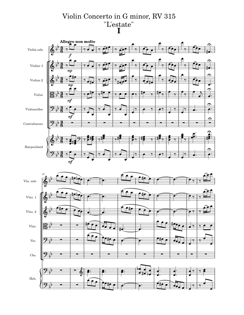 Violin Concerto in G minor, RV 315 "L'estate" Sheet music for ...