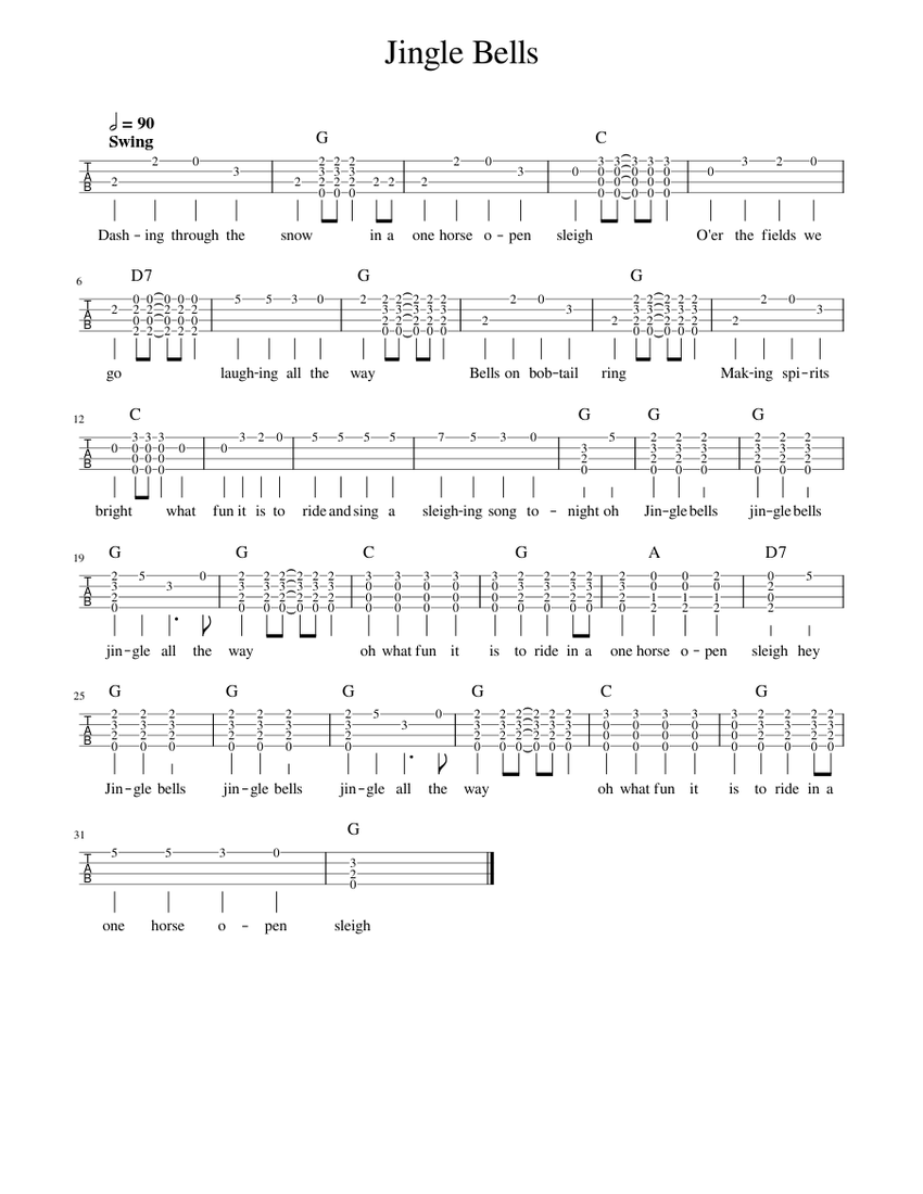 Jingle Bells - Ukulele Chord Melody Sheet Music and Tab for Ukulele ...