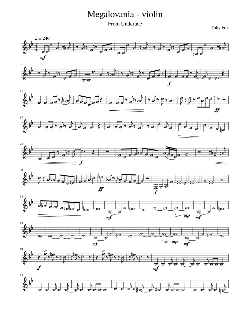 Megalovania_violin Sheet Music for Violin (Solo) | MuseScore.com