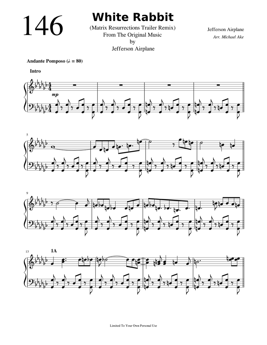 White Rabbit – Jefferson Airplane Sheet music for Piano (Solo ...