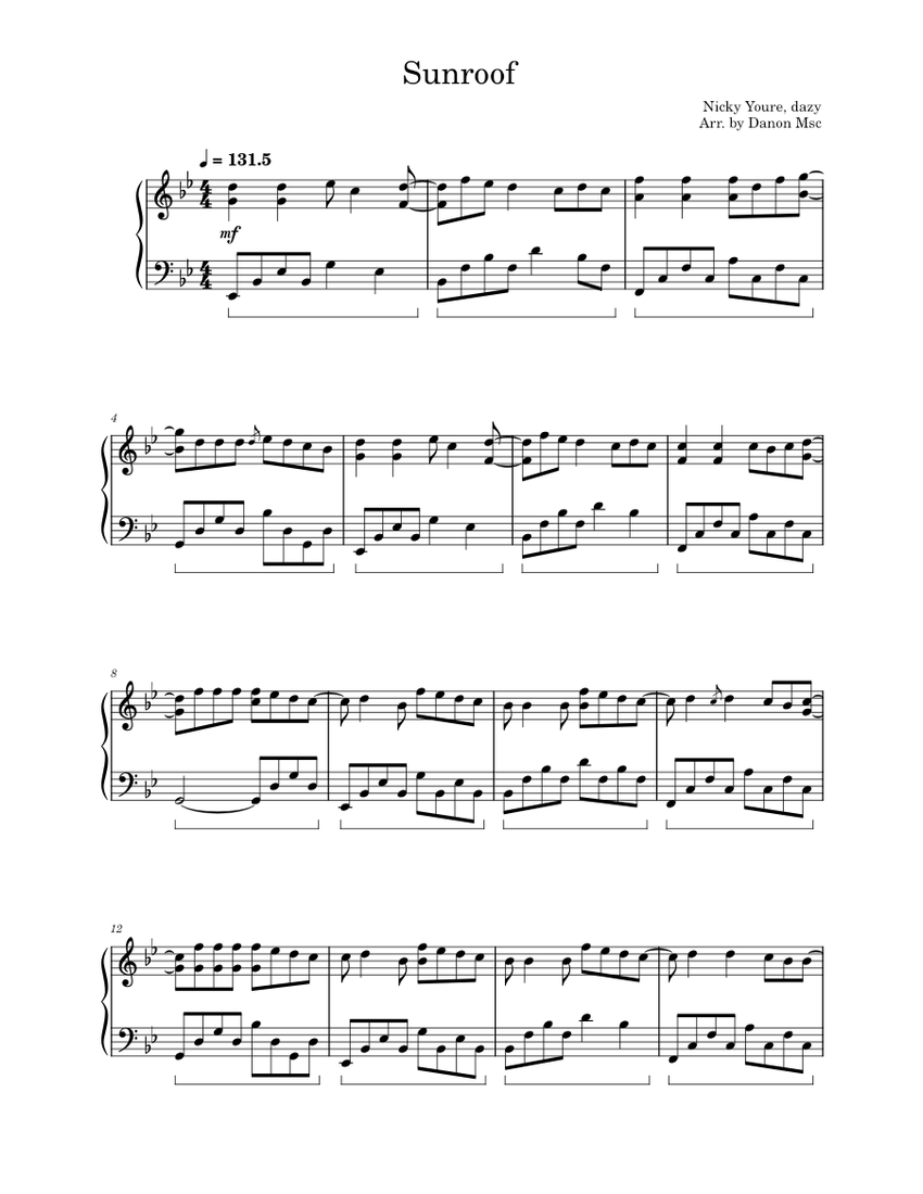 Sunroof – Nicky Youre , dazy (Full Piano Cover) Sheet Music for Piano ...