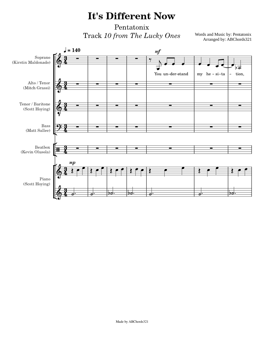 Its Different Now | Pentatonix [Full Sheet Music/Transcription] Sheet ...