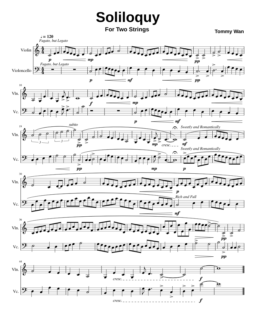 Soliloquy Sheet music for Violin, Cello (String Duet) | Musescore.com