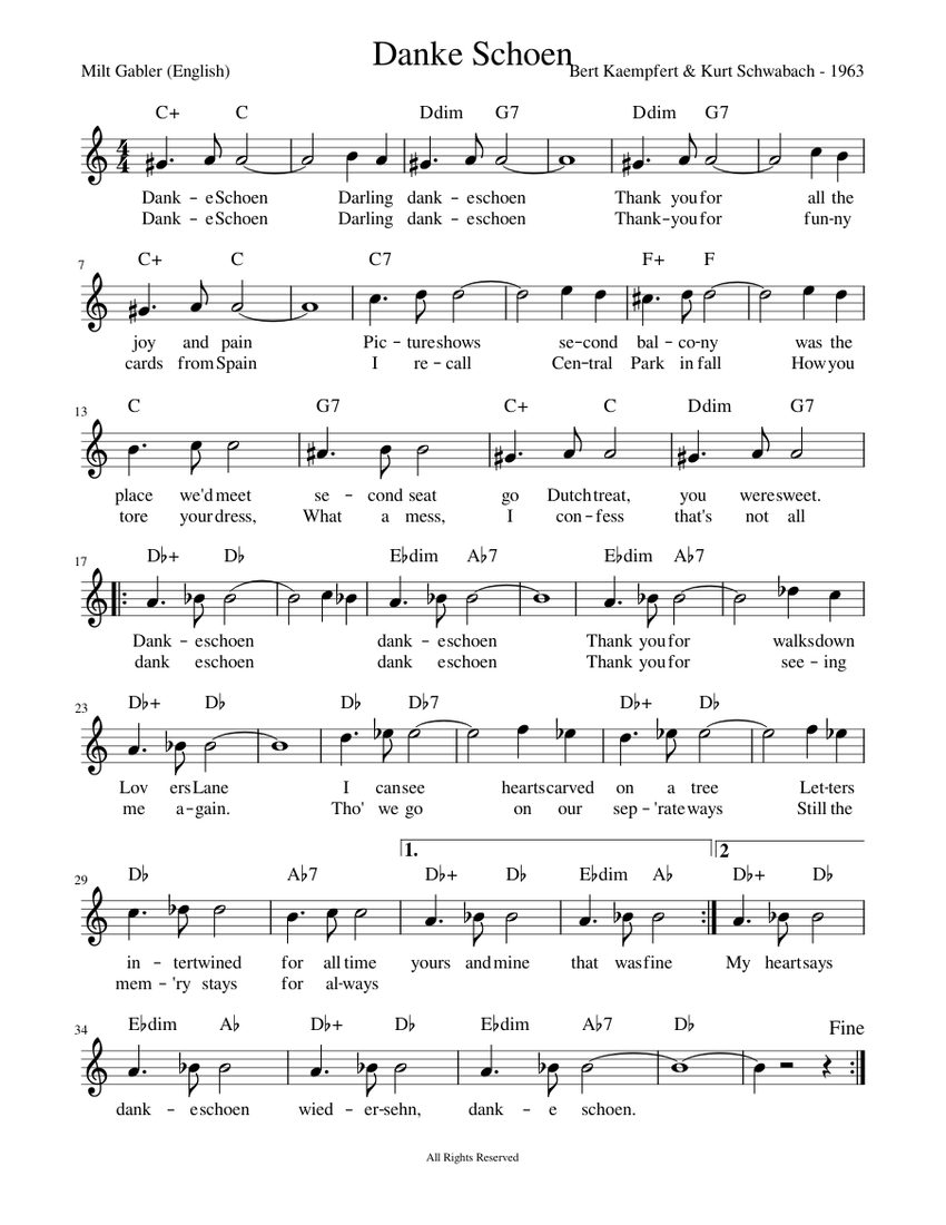 Danke Schoen – Bert Kaempfert Danke Schoen-C-Stimme Sheet music for ...