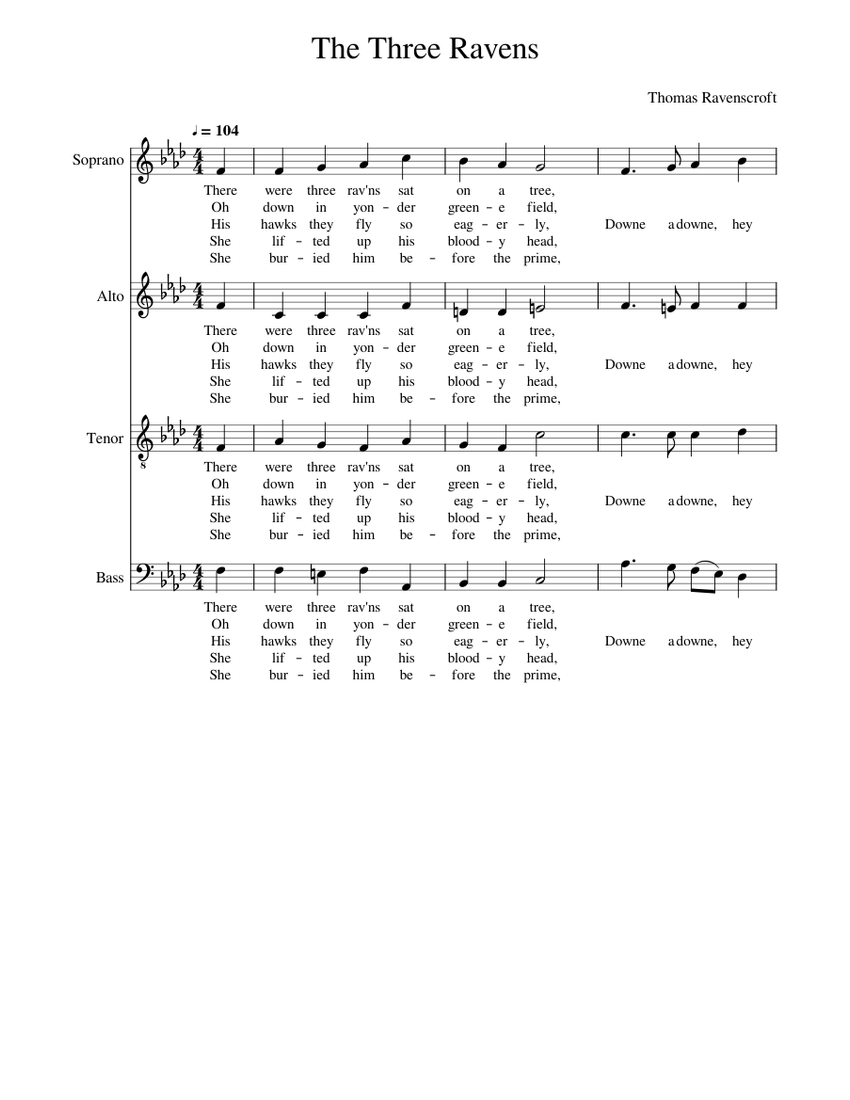 The Three Ravens Sheet music for Soprano, Alto, Tenor, Bass voice (SATB ...