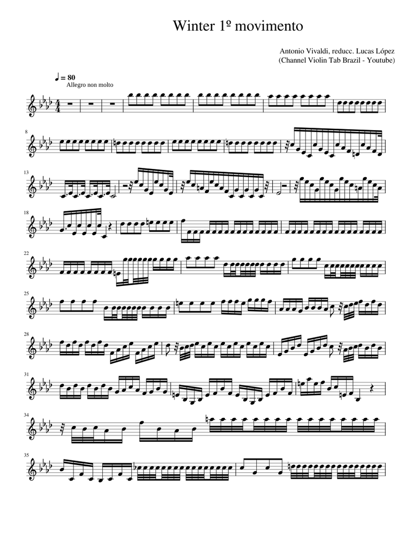 Winter – Vivaldi (Channel Violin Tab Brazil - Youtube) Sheet music for Violin (Solo) | Musescore.com