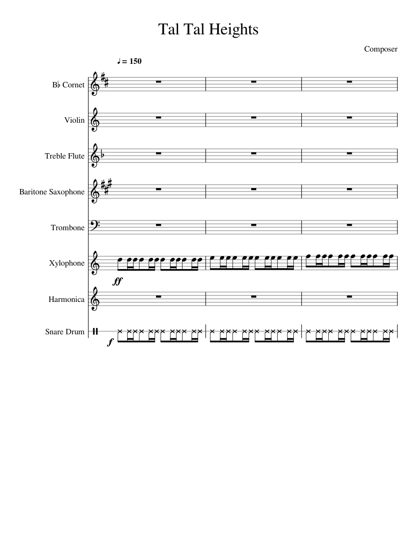 Tal Tal Heights Sheet music for Trombone, Cornet, Flute, Saxophone ...
