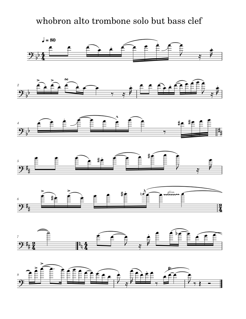 whobron alto trombone solo but like bass clef Sheet music for Trombone ...