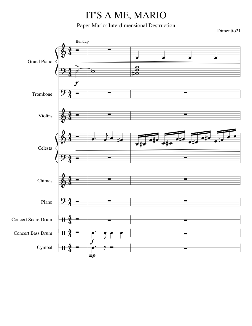 IT'S A ME, MARIO Sheet music for Piano, Trombone, Celesta, Snare drum ...