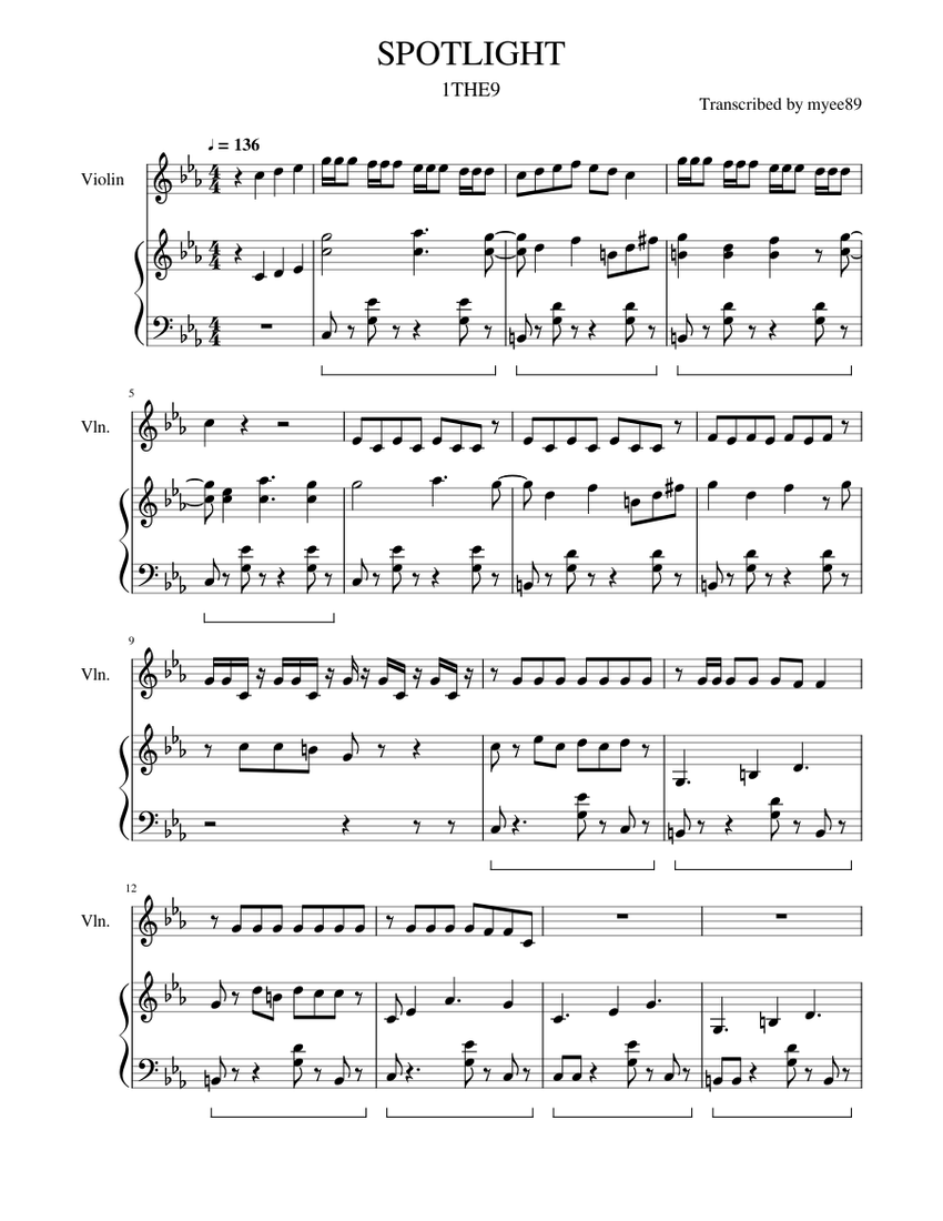 1THE9 (원더나인) - SPOTLIGHT Sheet music for Piano, Violin (Solo ...