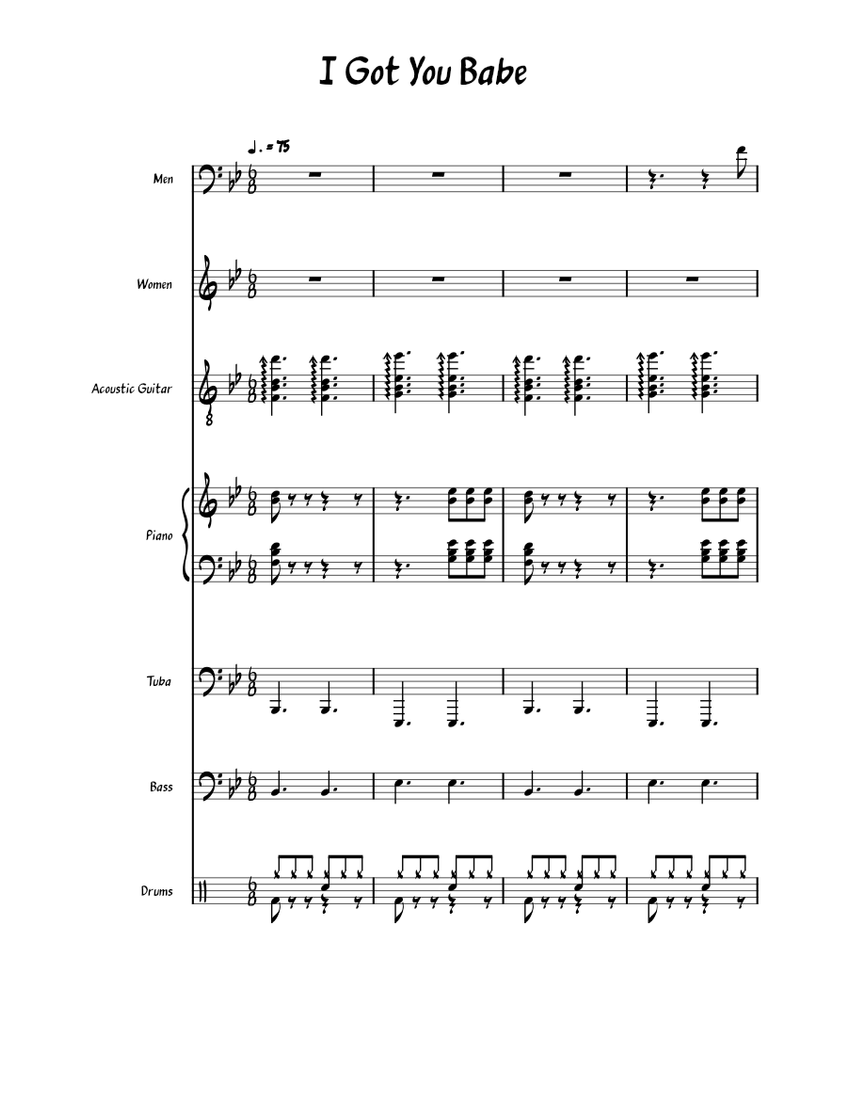 I Got You Babe -The Little Rascals Version Sheet Music for Piano, Tuba ...