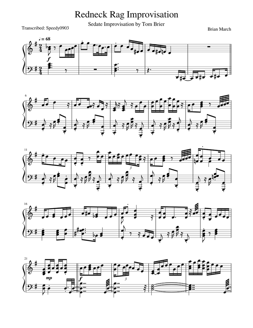 Redneck Rag sedate Improvisation Sheet Music for Piano (Solo ...