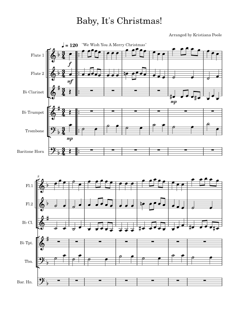 Baby, It's Christmas! Sheet Music for Trombone, Flute, Clarinet in b ...