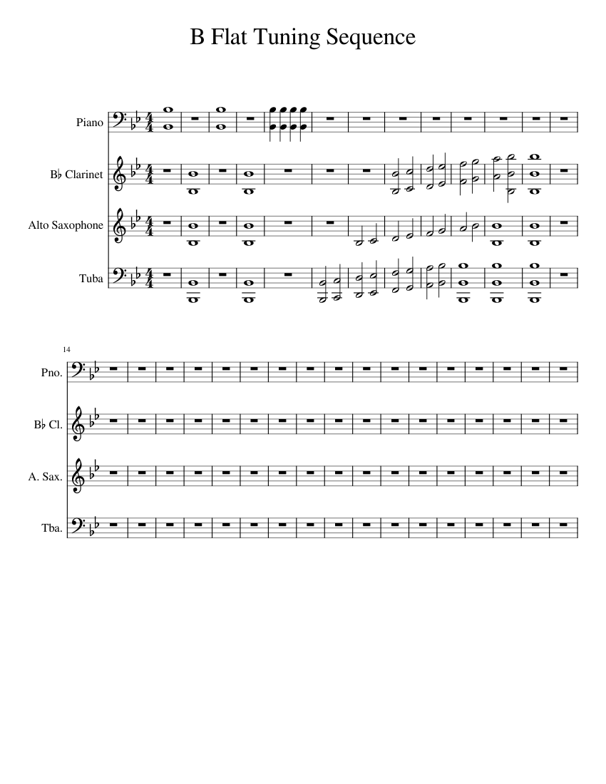 B Flat Tuning Sequence Sheet Music for Piano, Tuba, Clarinet in b-flat ...