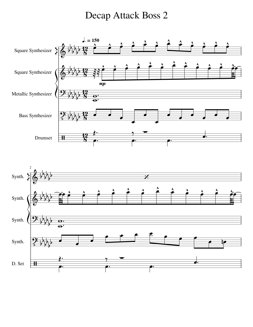 Decap Attack OST - Boss 2 Sheet Music for Bass guitar, Drum group, Synthesizer (Mixed Quintet ...
