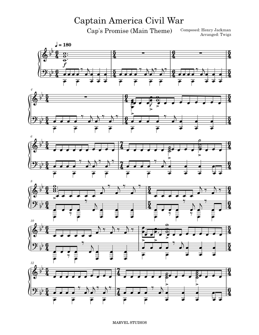 Captain America Civil War - Cap's Promise – Henry Jackman Sheet Music ...