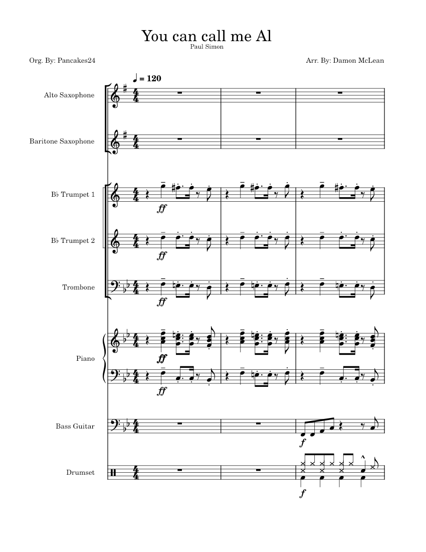 You Can Call Me Al Sheet Music for Piano, Trombone, Saxophone alto ...