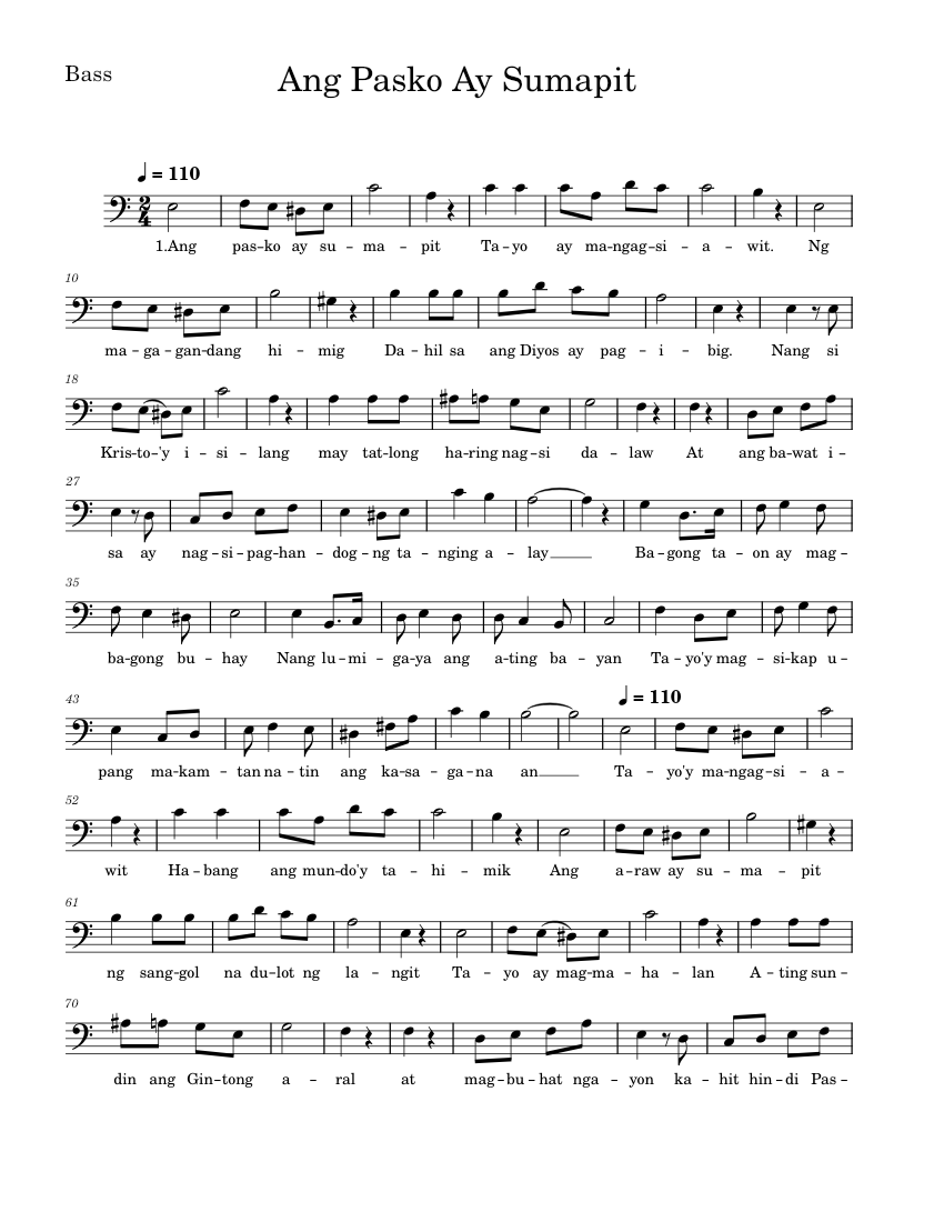 Ang Pasko Ay Sumapit-Bass Sheet music for Bass voice (Solo) | Musescore.com