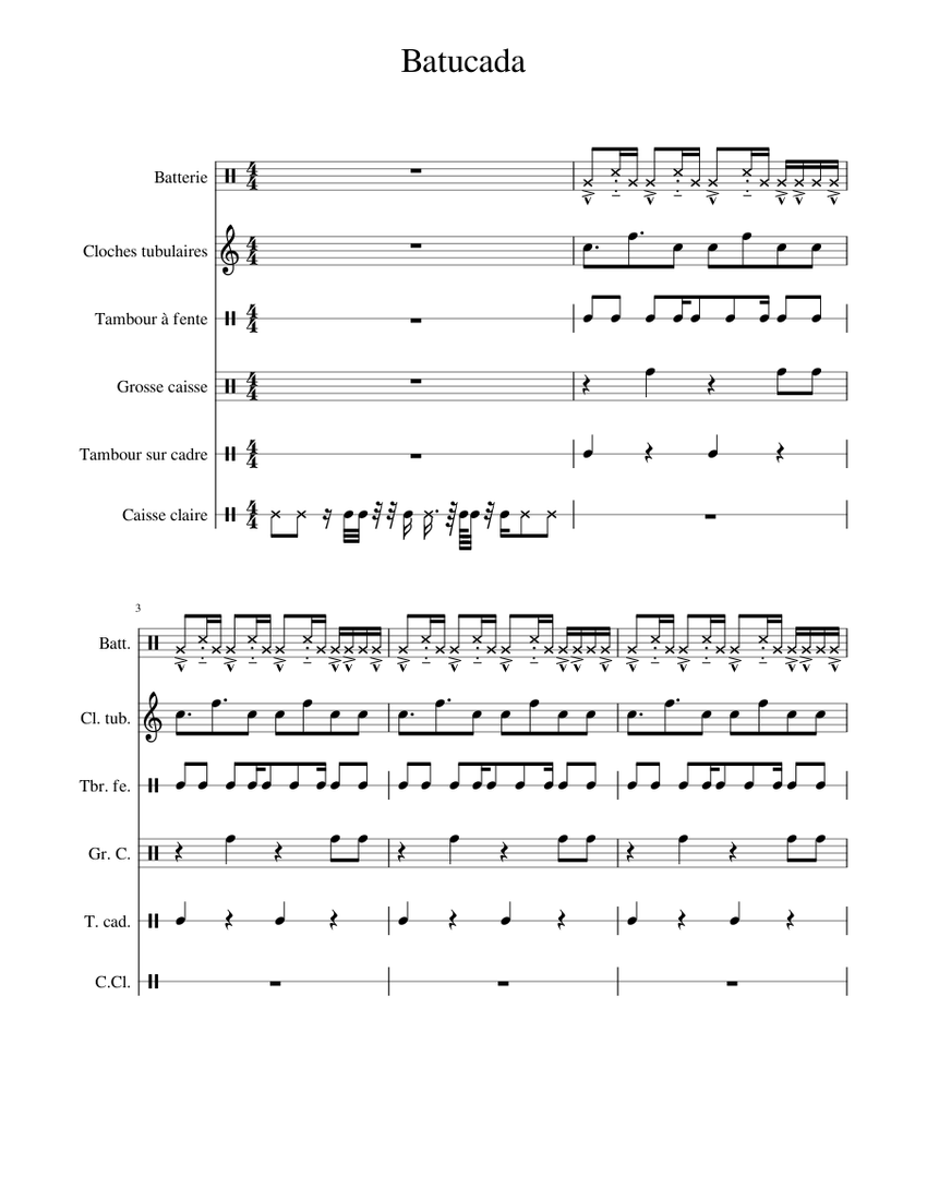 Batucada Sheet Music for Snare drum, Drum group, Bass drum, Tubular ...
