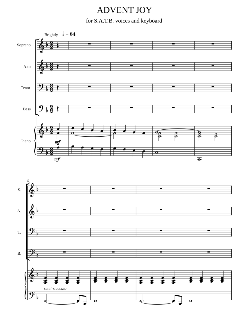 Advent Joy for SATB ADVENT JOY - CHOIR Sheet Music for Piano, Soprano ...