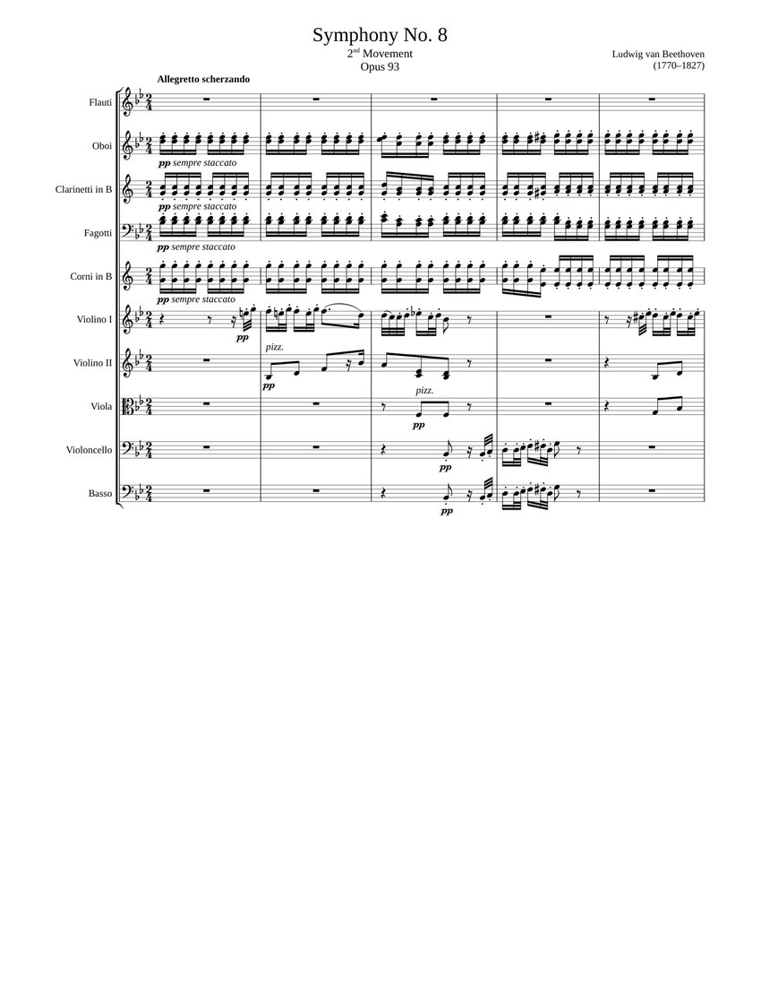 Symphony No. 8, 2nd Movement Sheet Music for Flute, Oboe, Clarinet in b-flat, Bassoon & more ...