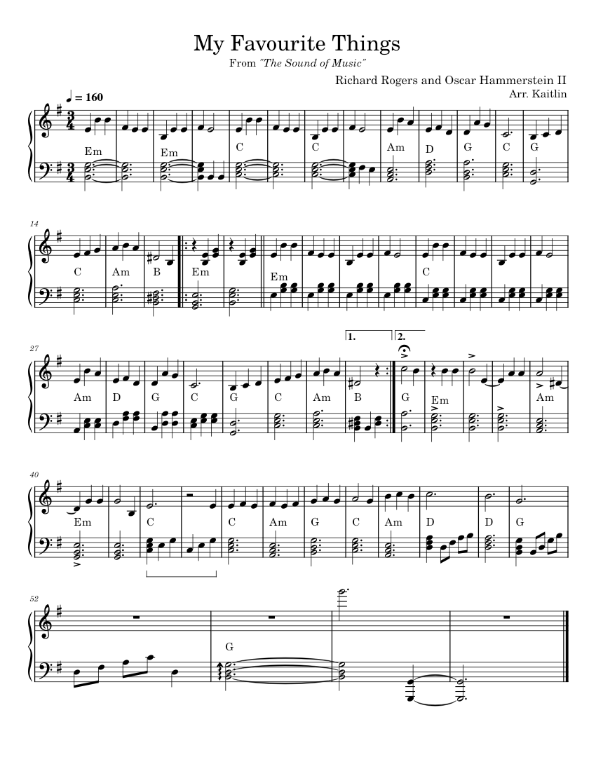 My Favourite Things - The Sound of Music Sheet Music with Chords for ...