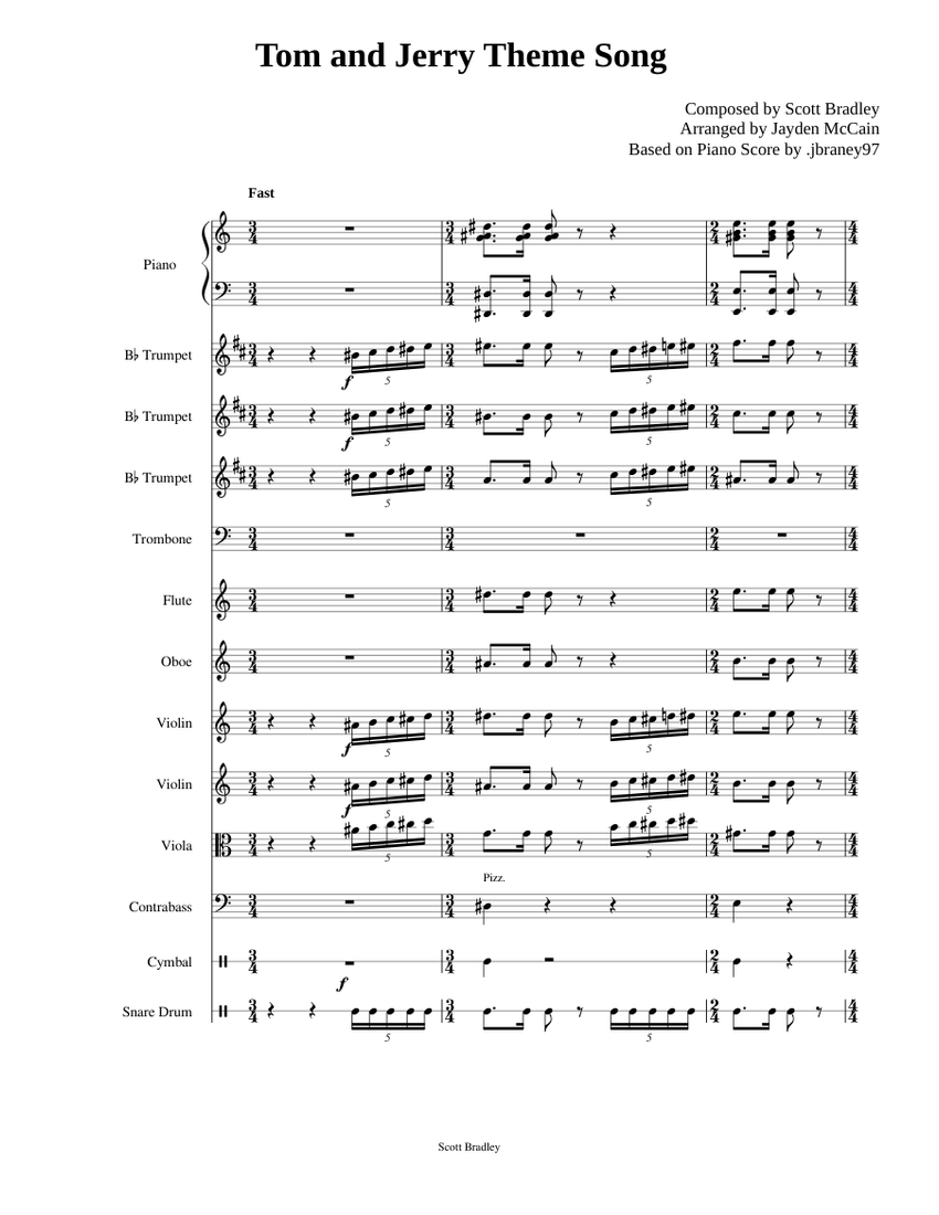 Tom and Jerry Theme Song (WIP) Sheet Music for Trombone, Flute, Oboe ...