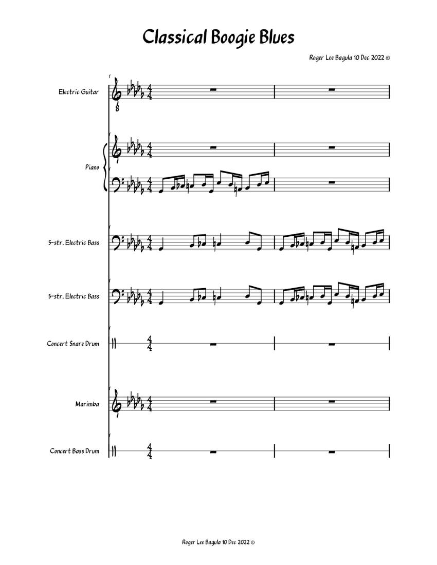 Classical Boogie Blues heptet Sheet music for Piano, Snare drum, Guitar ...