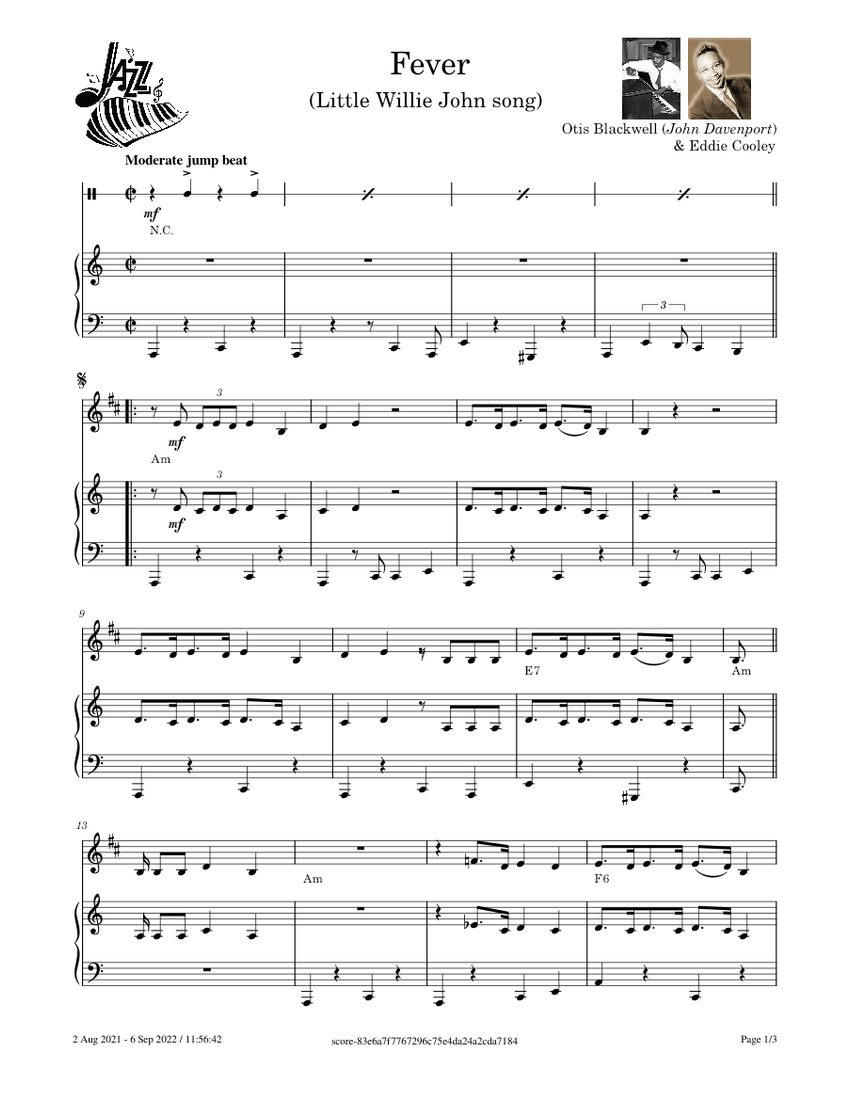 Fever – John Davenport & Eddie Cooley Sheet music for Piano, Clarinet ...