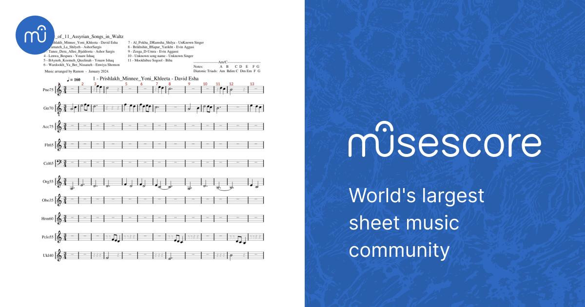 Music of 11 Assyrian Songs in Waltz Rhythm Sheet Music with Chords for ...