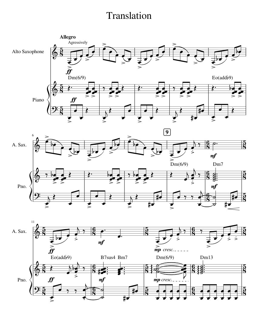 Translation Sheet music for Piano, Saxophone alto (Solo) | Musescore.com