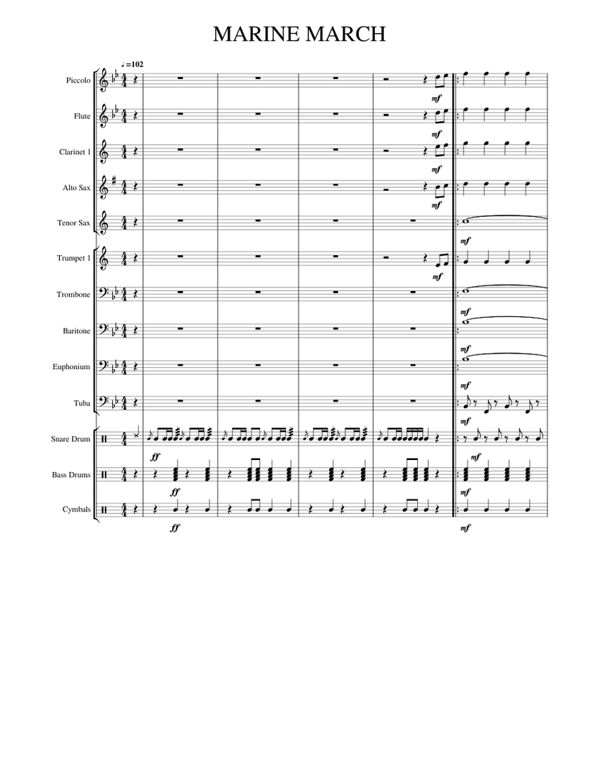 MARINE MARCH Sheet Music for Trombone, Euphonium, Tuba, Flute piccolo ...