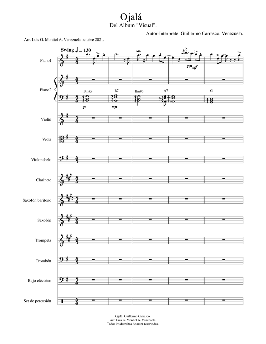 Ojalá – Guillermo Carrasco Sheet music for Piano, Trombone, Saxophone ...