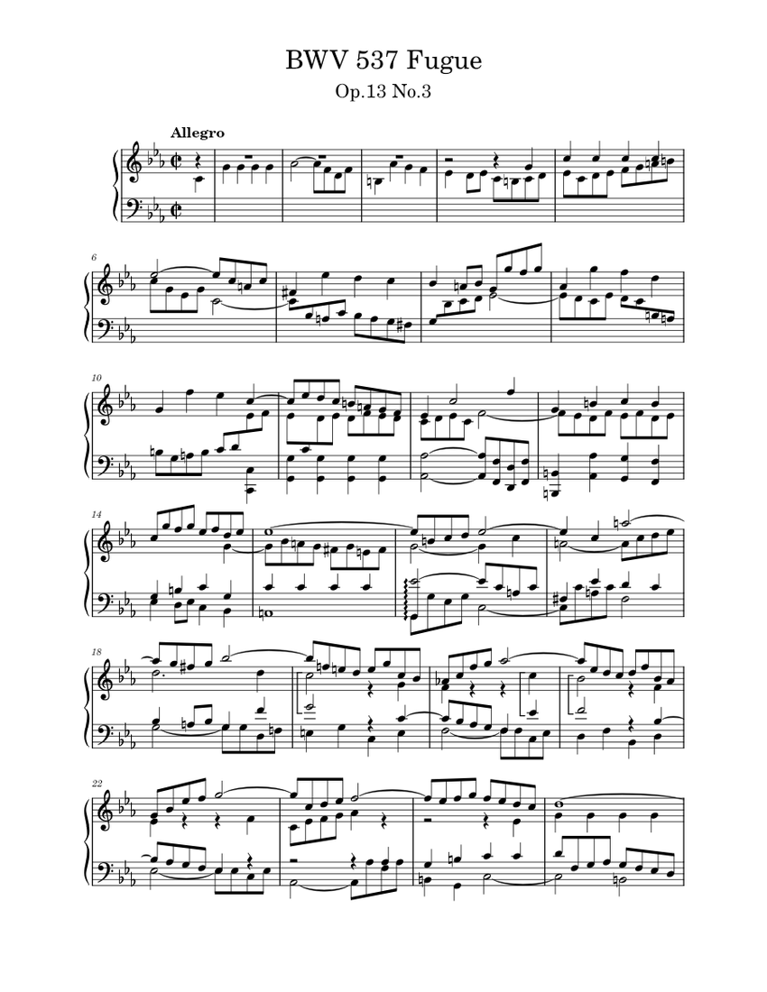 Fugue in C minor, BWV 537 – Johann Sebastian Bach Sheet music for Piano ...
