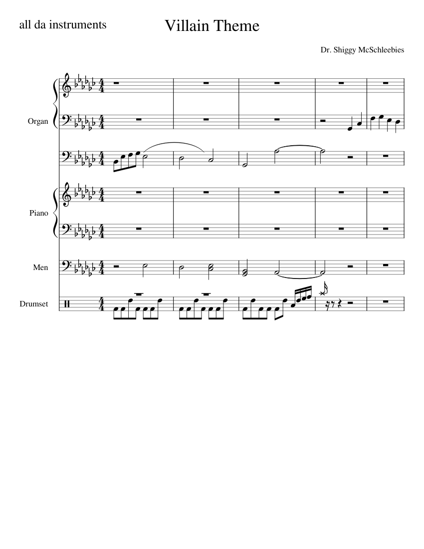 Villian_Theme Sheet Music for Piano, Organ, Male, Drum group (Mixed ...