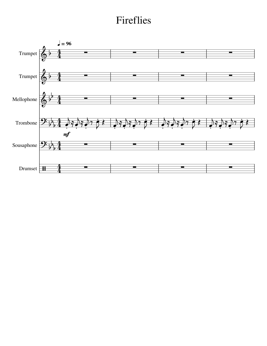 Fireflies Sheet music for Trombone, Mellophone, Drum group, Trumpet ...