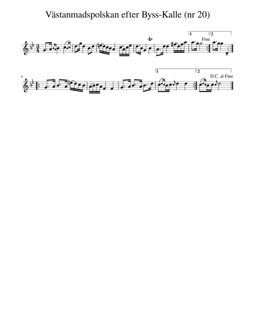 Västanmadspolskan efter Byss-Kalle (nr 20) Sheet music for Piano (Solo ...
