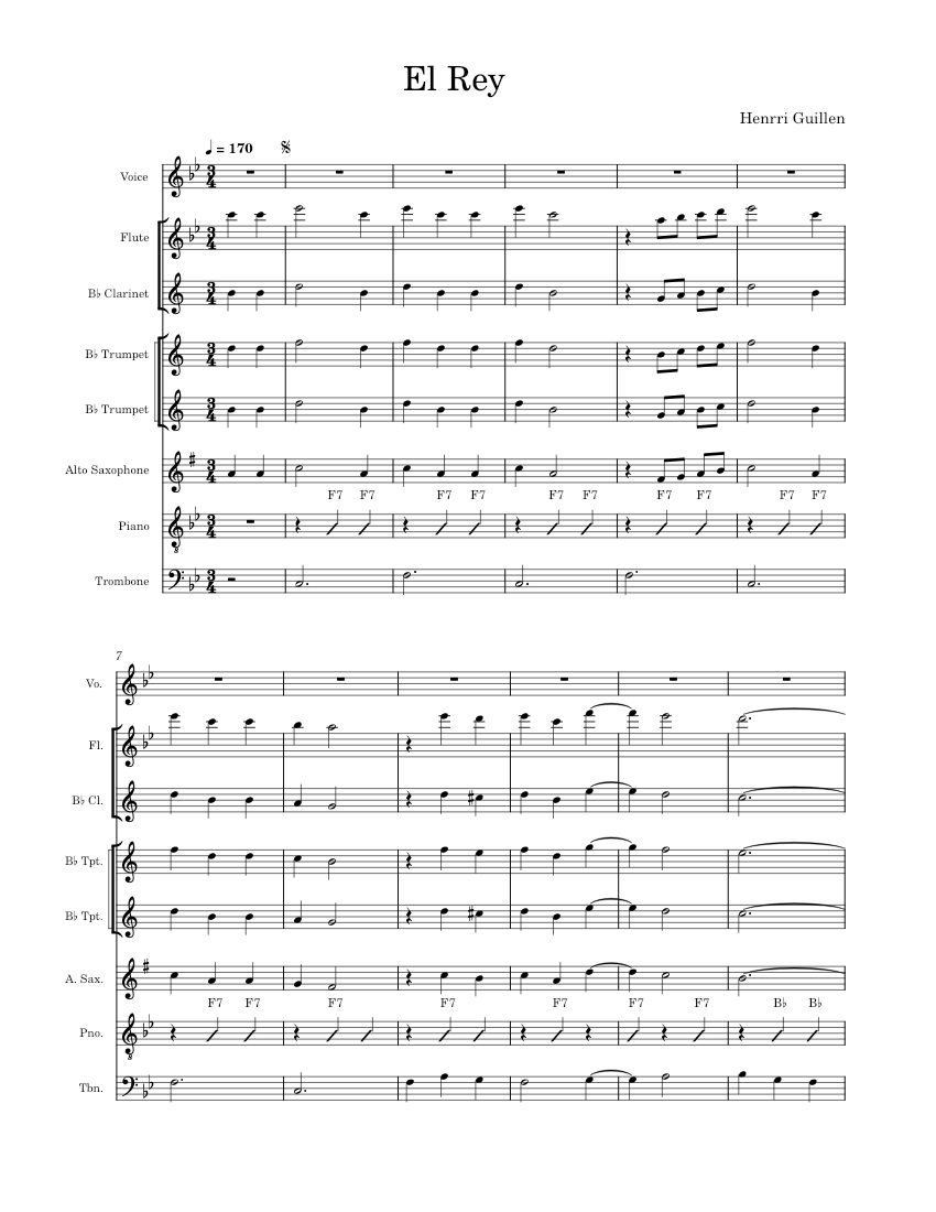 El Rey – Vicente Fernández Sheet Music with Chords for Piano, Trombone ...