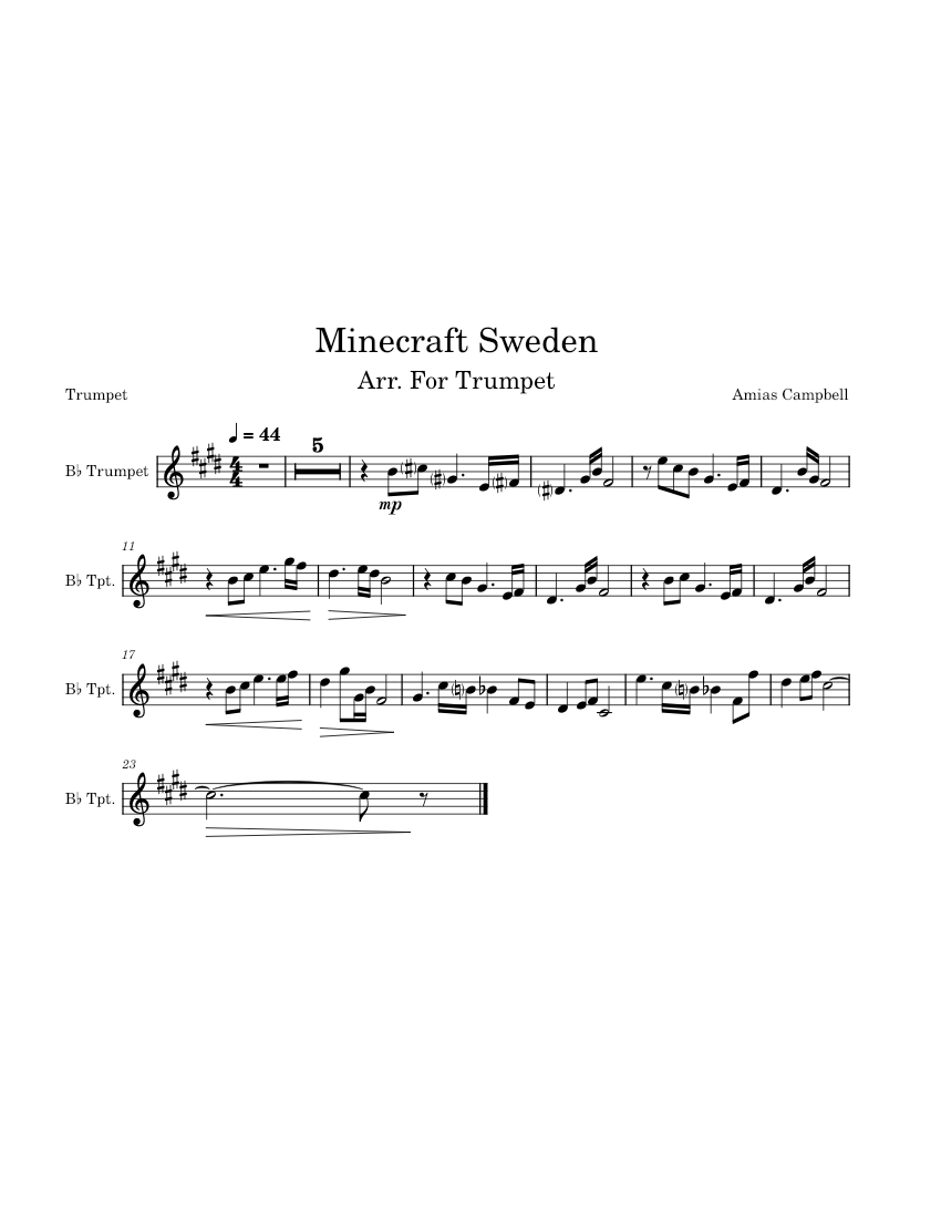 Minecraft - Sweden, Arr. for Trumpet Sheet Music for Trumpet in b-flat ...