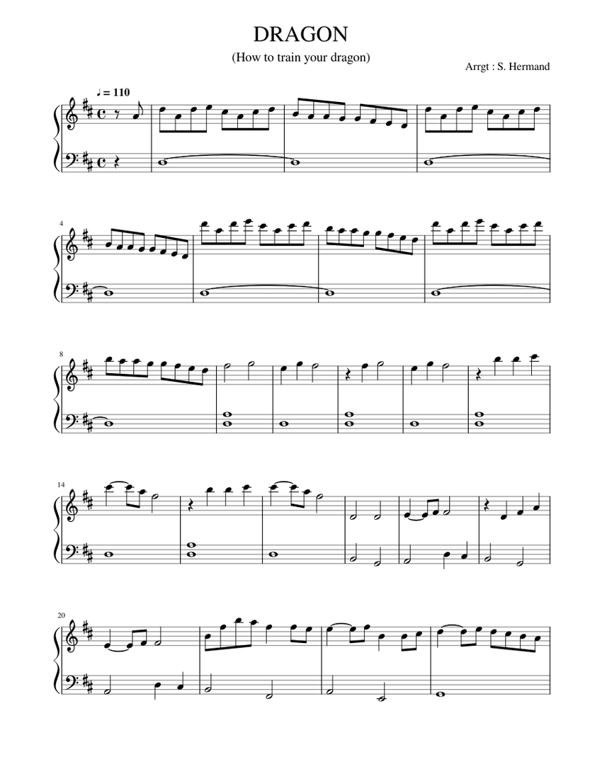 DRAGON How to train you dragon Sheet Music for Piano (Solo) easy ...