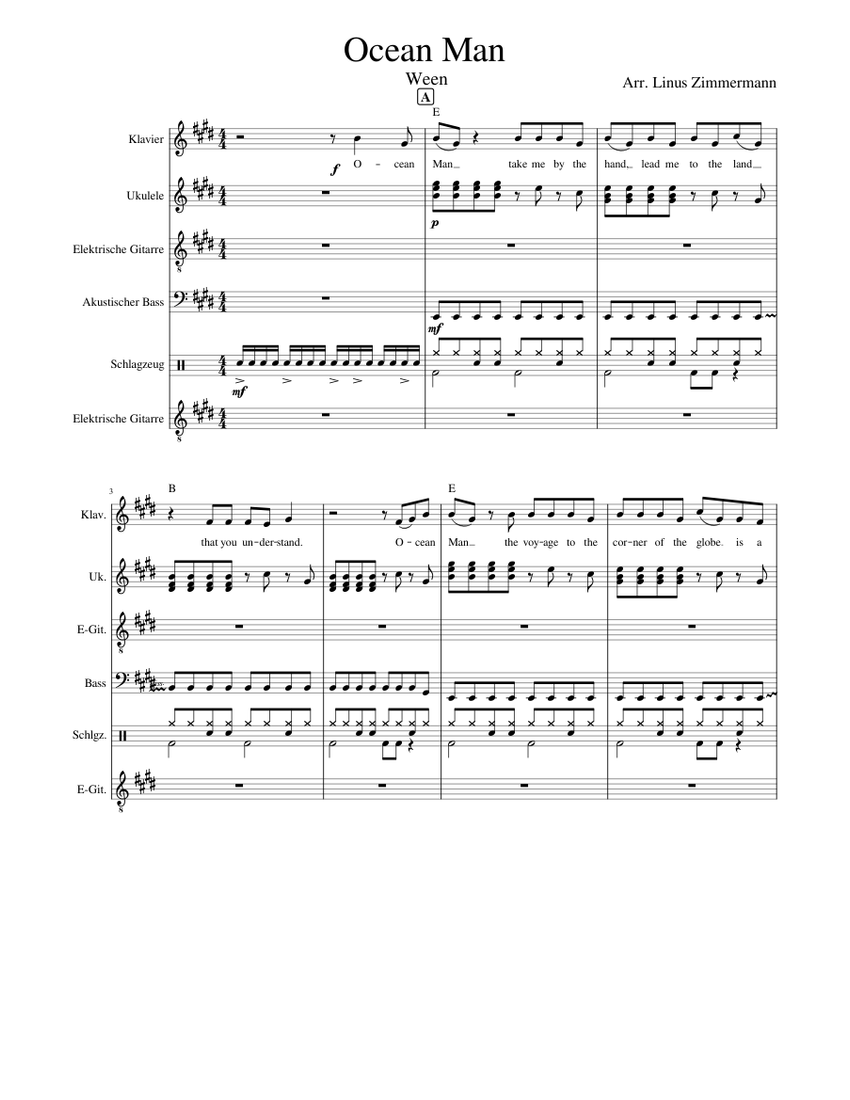 Ocean Man original arrangement Sheet Music with Chords for Piano ...