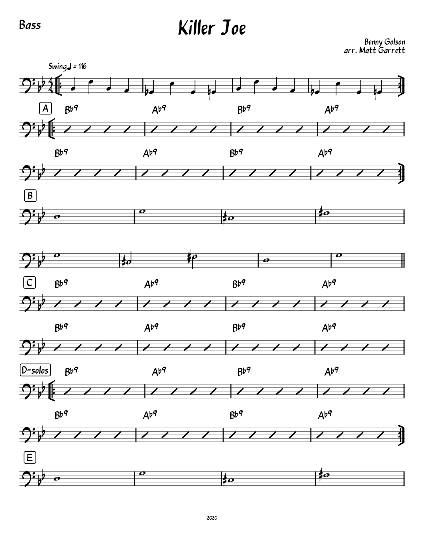 Killer Joe-Bass Sheet Music with Chords for Bass guitar (Solo ...