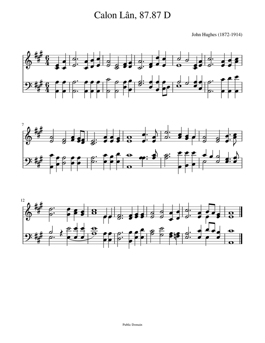 Calon Lân - John Hughes Sheet Music for Piano (Piano Duo) | MuseScore.com